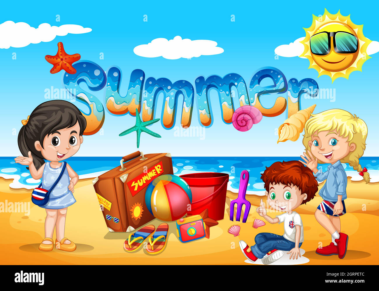 Kids Playing At The Beach Clip Art