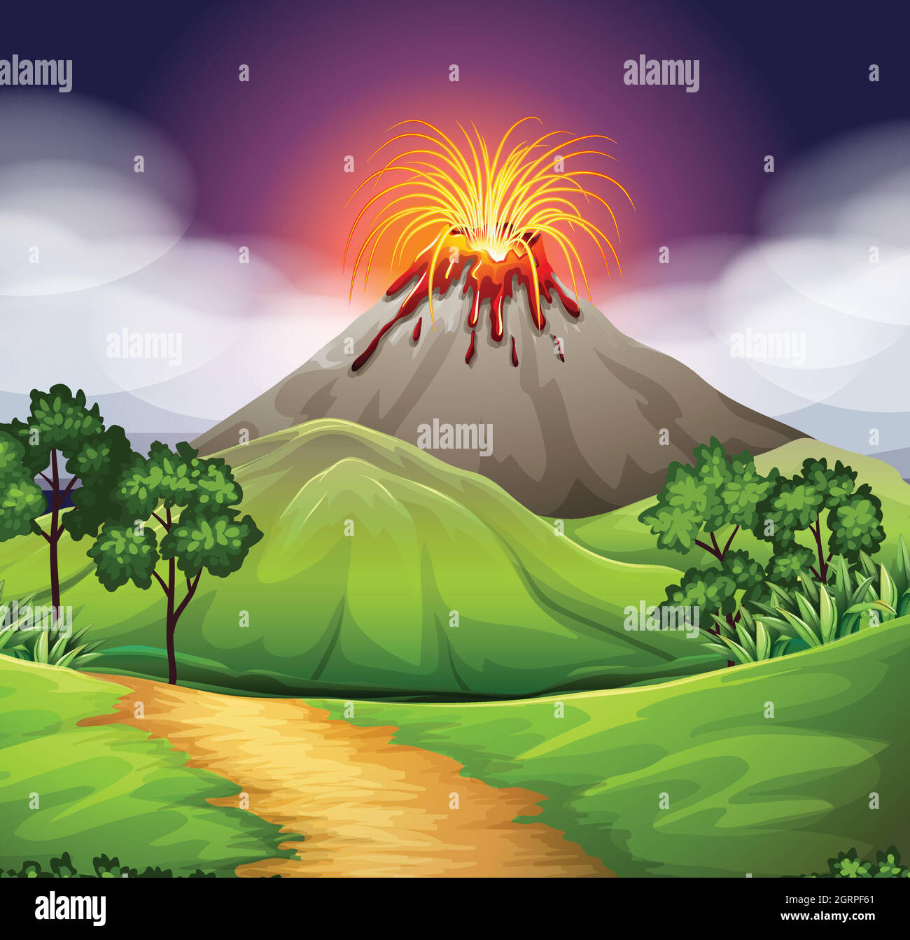 Nature scene of volcano eruption Stock Vector Image & Art - Alamy