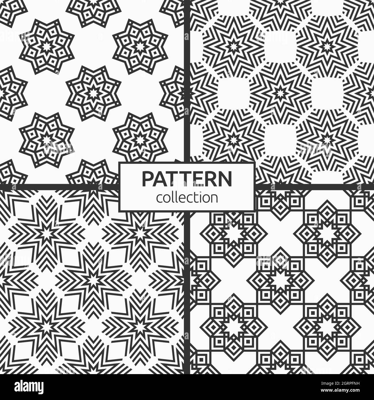 Set of four seamless stars, snowflakes patterns. Repeating geometric ...