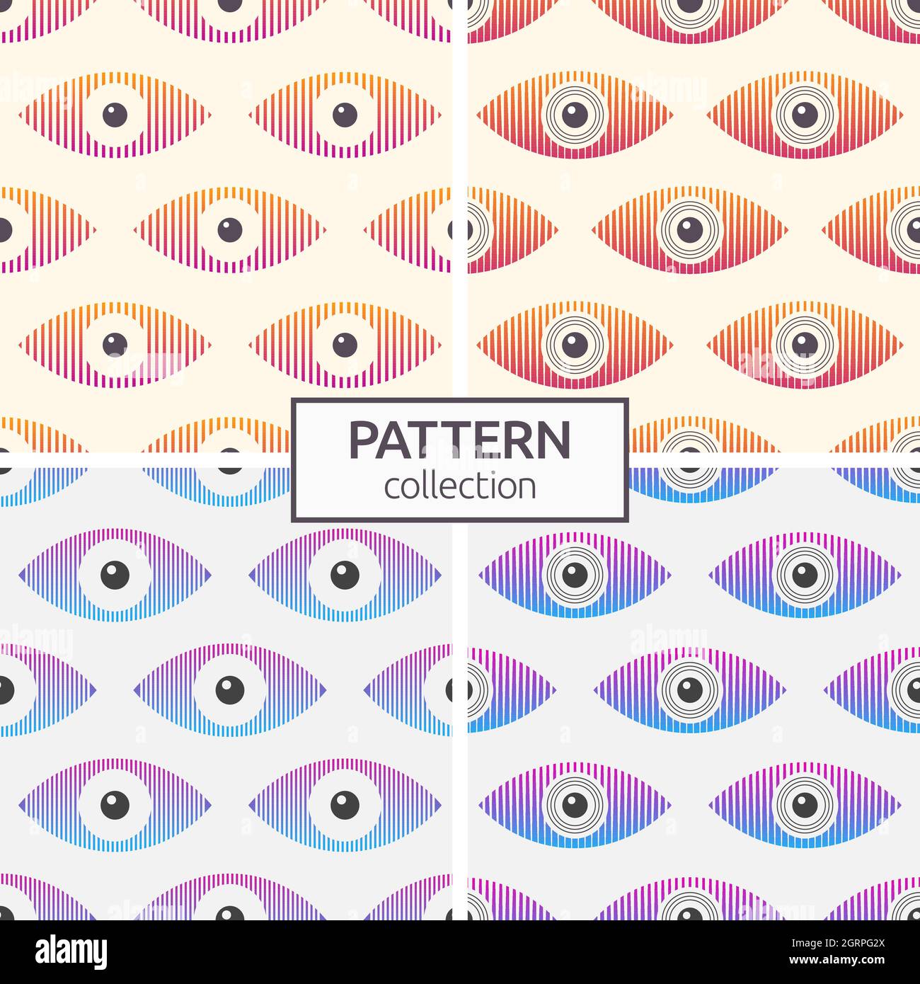 Set of four abstract seamless eyes patterns. Stylized eye shapes with ...