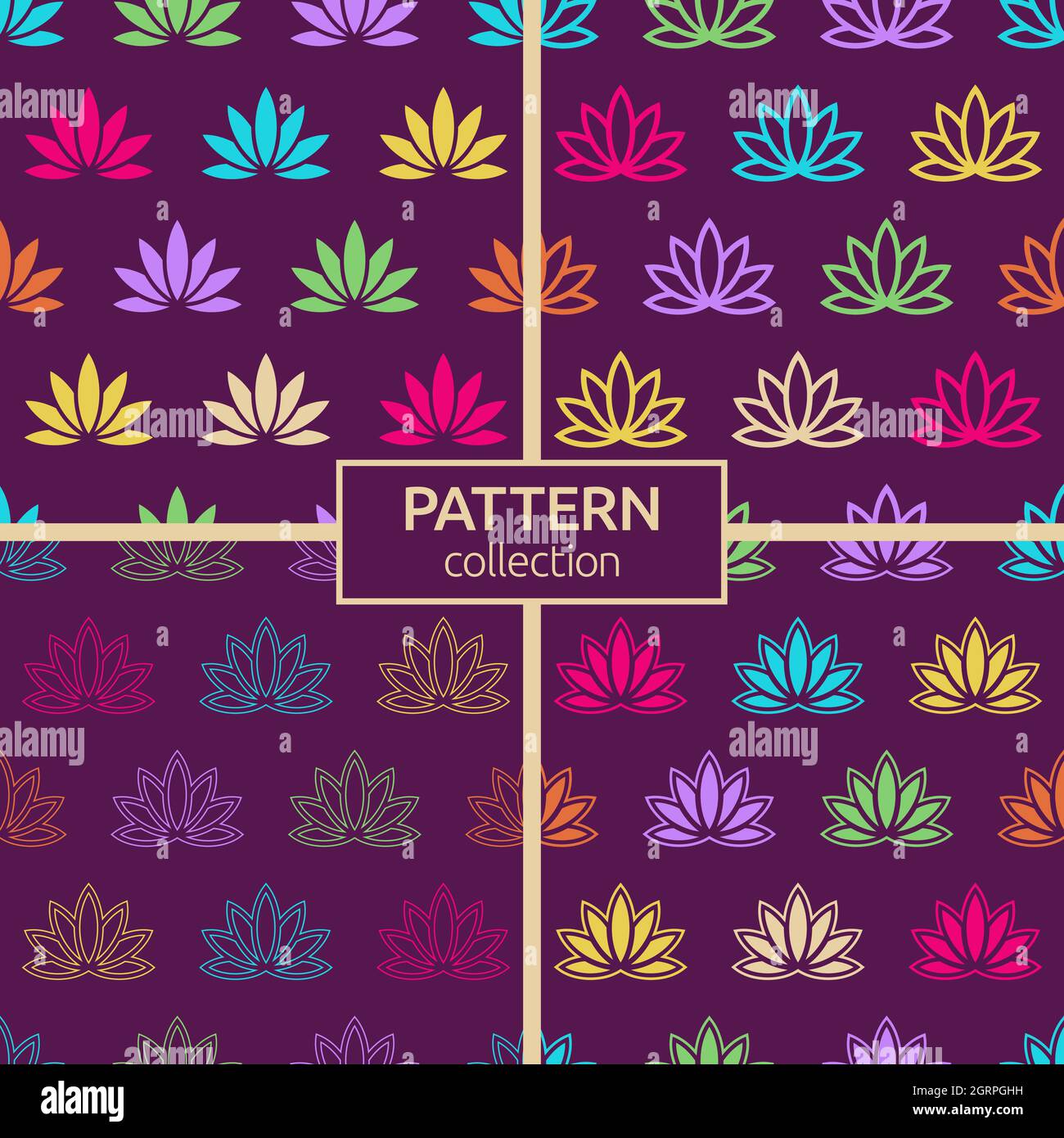 Set of four Lotus seamless patterns. Floral backgrounds. Oriental ...