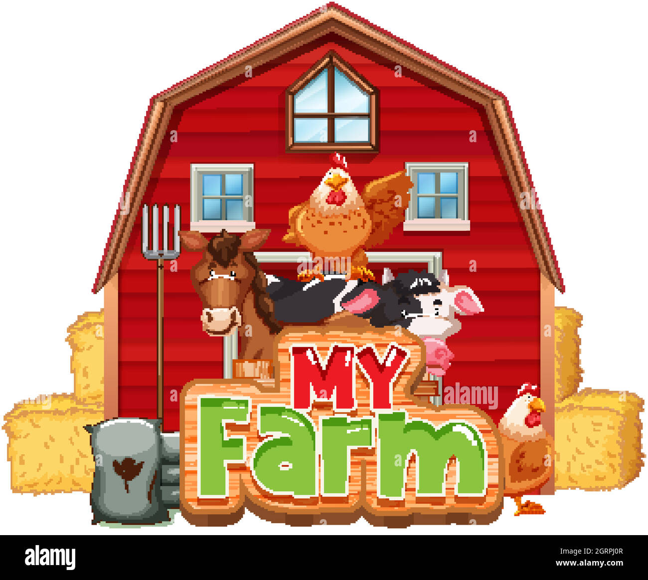 Font design for word my farm with barn and animals Stock Vector Image ...