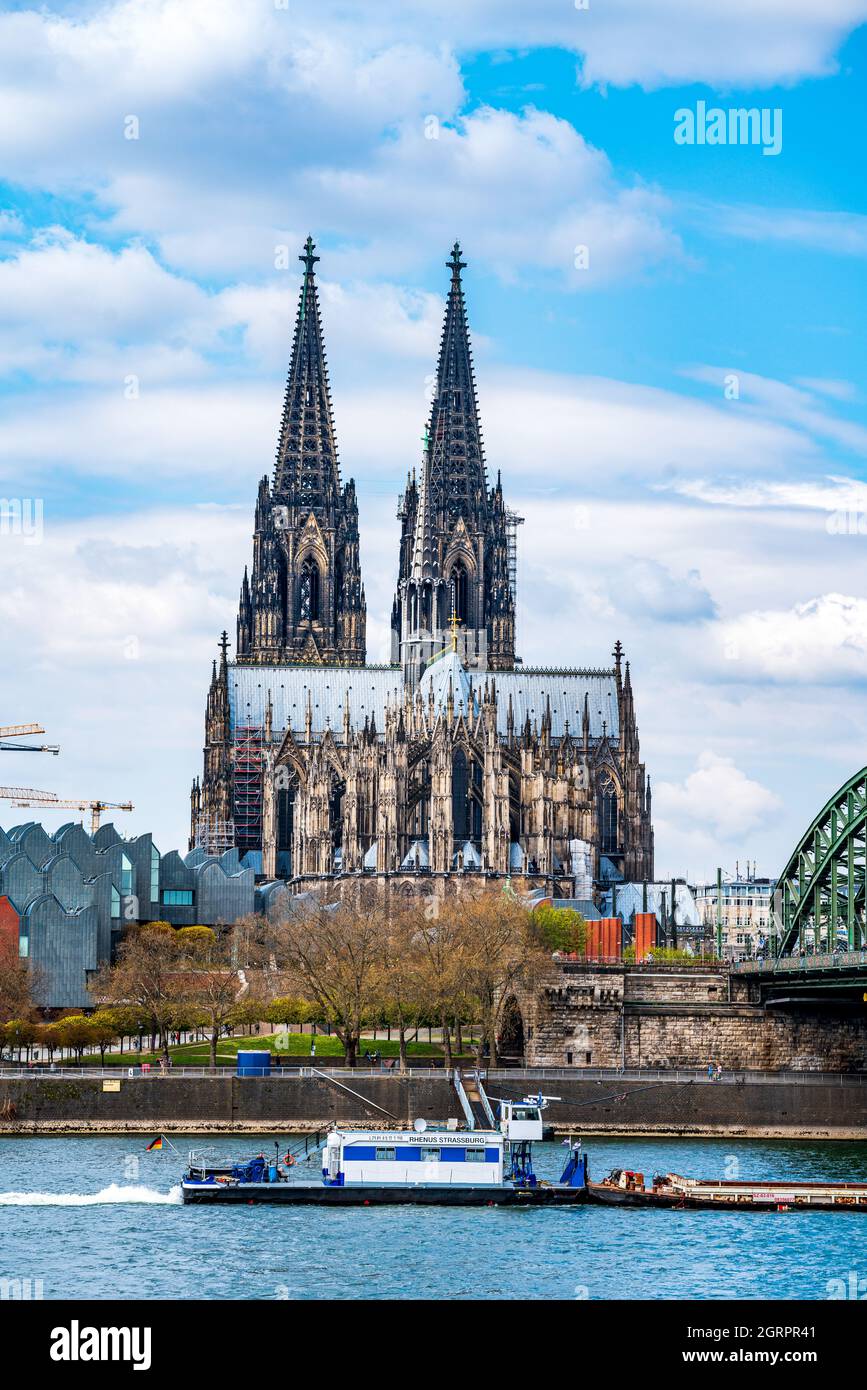 COLOGNE, GERMANY - April 17 2021: Cologne city skyline along the Rhine ...