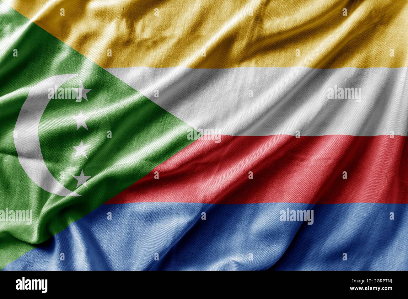 Waving detailed national country flag of Comoros Stock Photo - Alamy