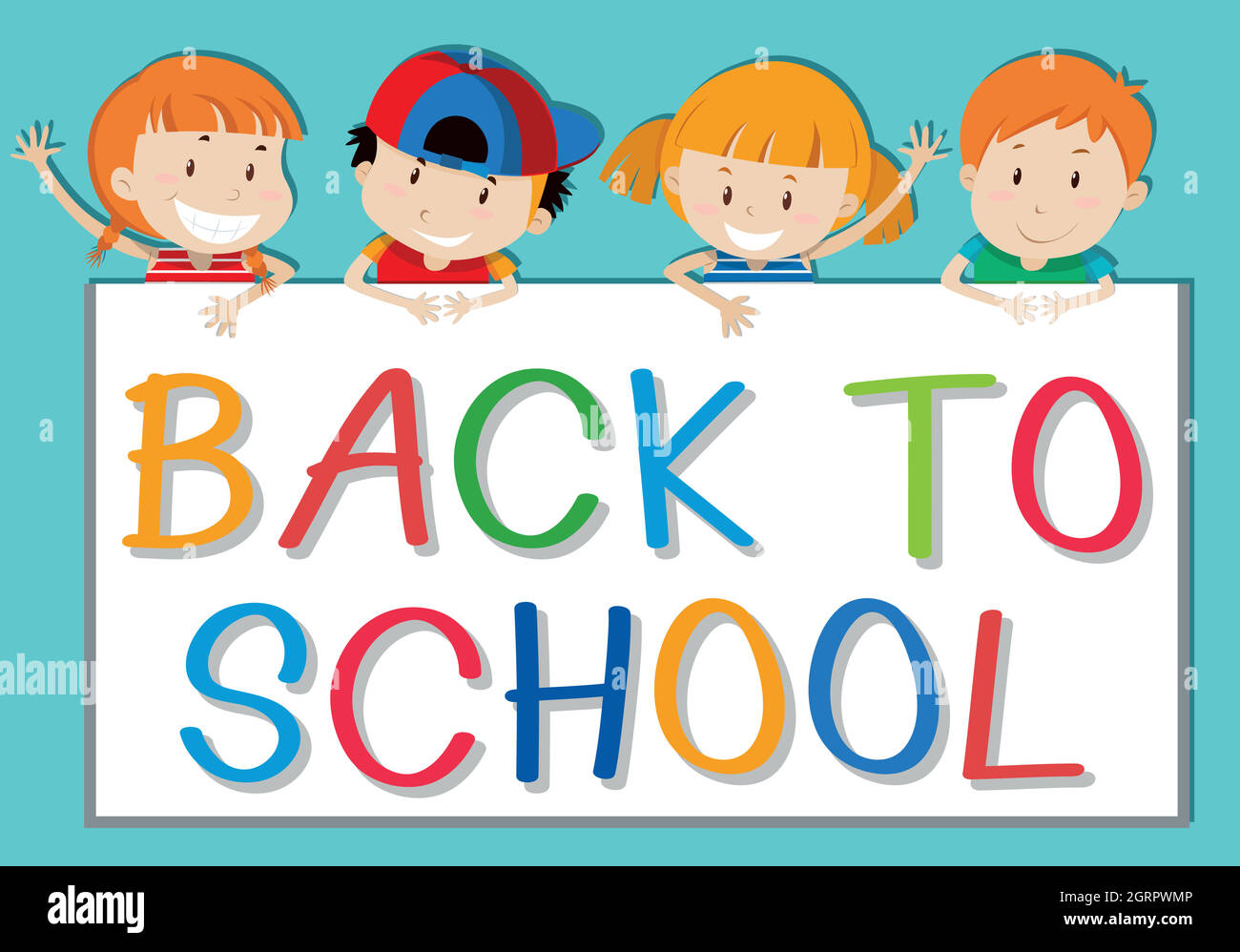 Children holding back to school sign Stock Vector Image & Art - Alamy
