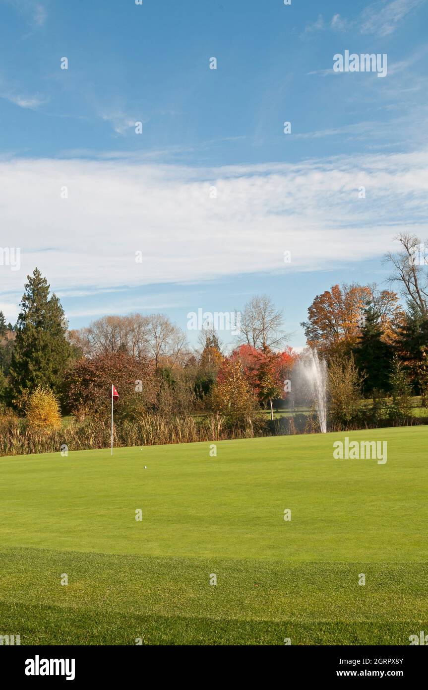 The greens and a water fountain feature in Fairwood, Washington Stock ...