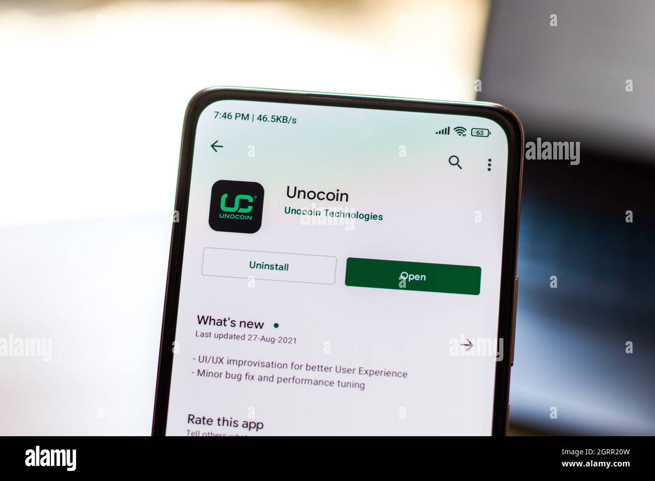 West Bangal, India - September 28, 2021 : Unocoin logo on phone screen ...