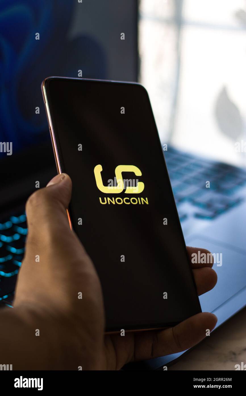 West Bangal, India - September 28, 2021 : Unocoin logo on phone screen ...