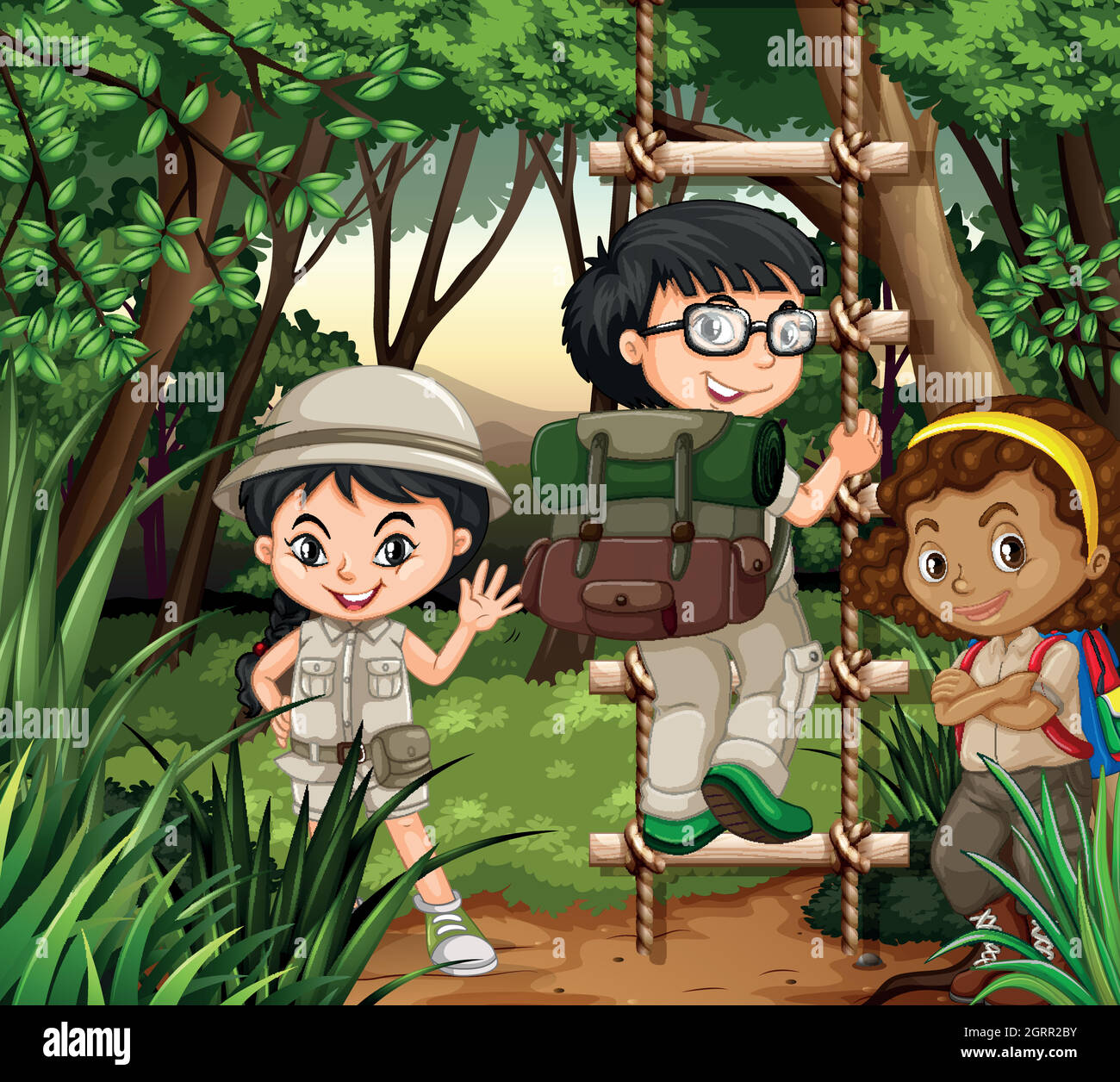 Kids hiking in the forest Stock Vector Image & Art - Alamy