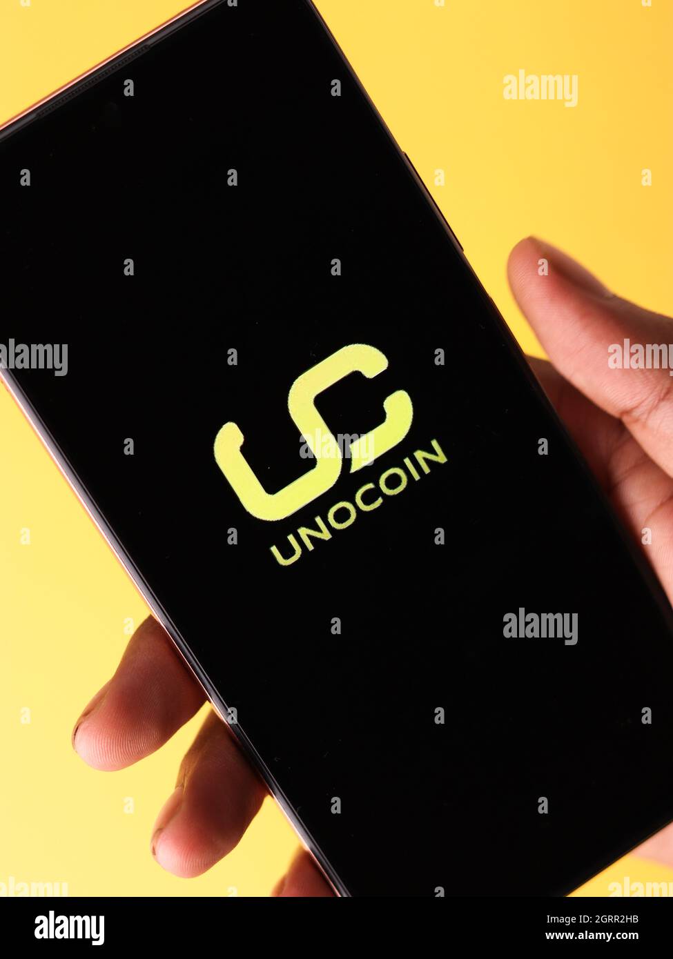 West Bangal, India - September 28, 2021 : Unocoin logo on phone screen ...