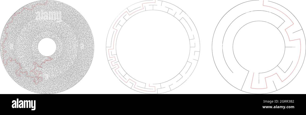 Circle, circular maze, labyrinth riddle game set. Problem solving ...