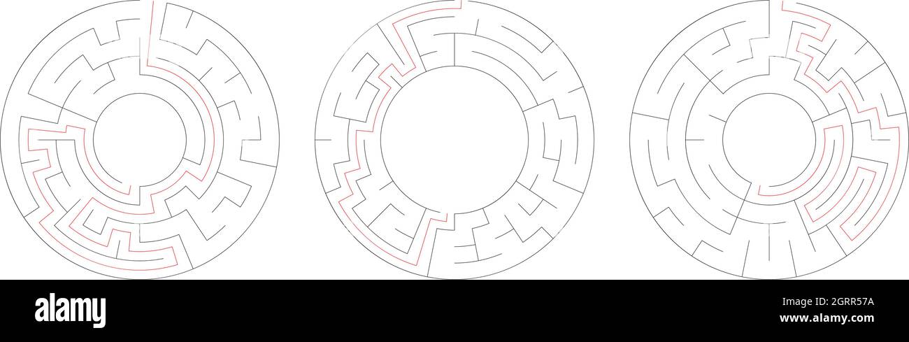 Circle, circular maze, labyrinth riddle game set. Problem solving ...