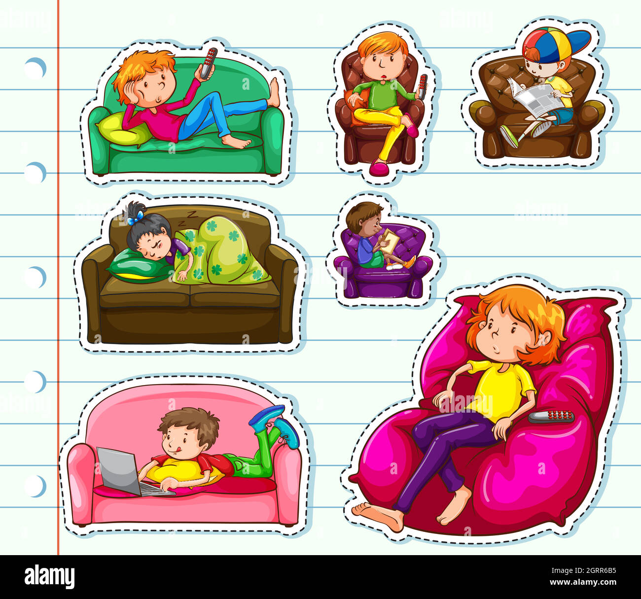 Sticker design with people on sofa Stock Vector Image & Art - Alamy