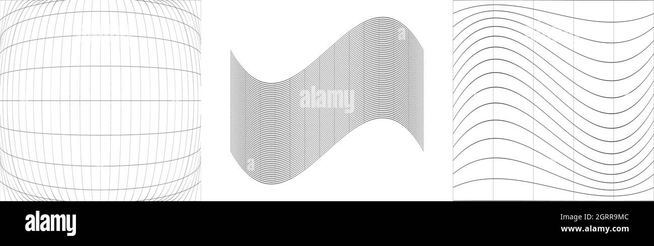 Set of deformed, distorted grids, meshes. Flex, camber, deformity ...