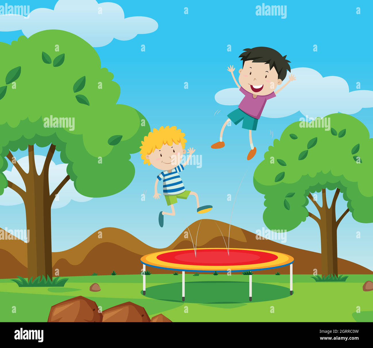 Trampoline garden boy Stock Vector Images - Alamy