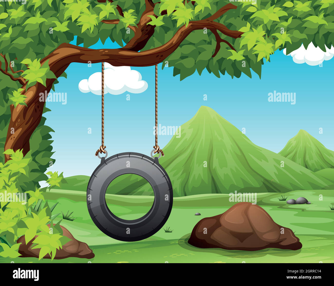 Garden scene tree trunk Stock Vector Images - Alamy