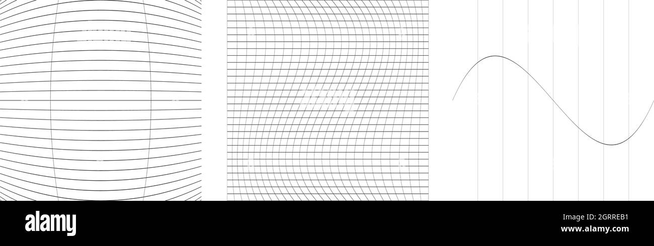Set of deformed, distorted grids, meshes. Flex, camber, deformity ...