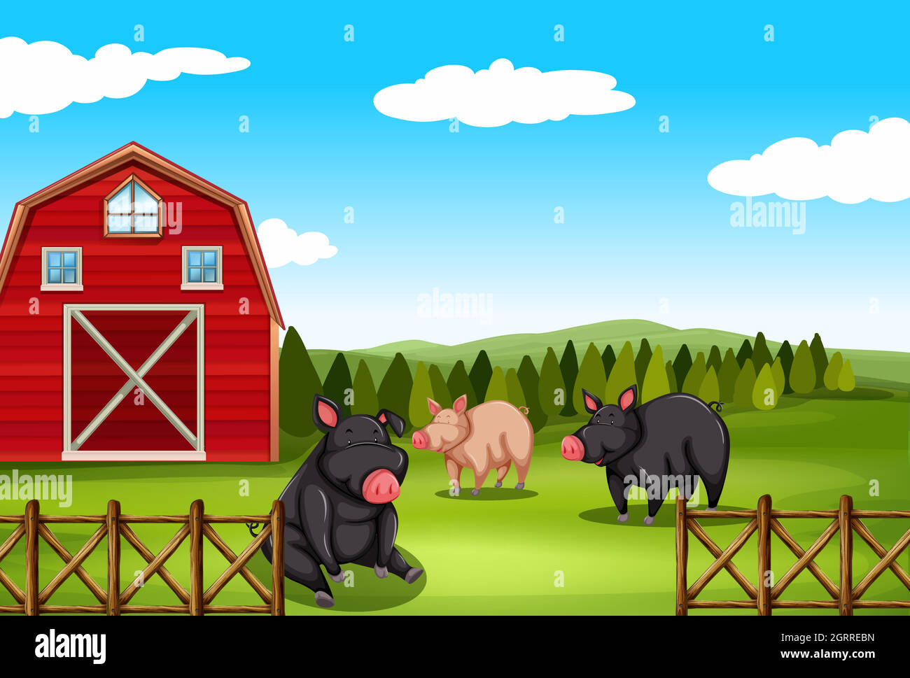 Pigs in a field Stock Vector Images - Alamy