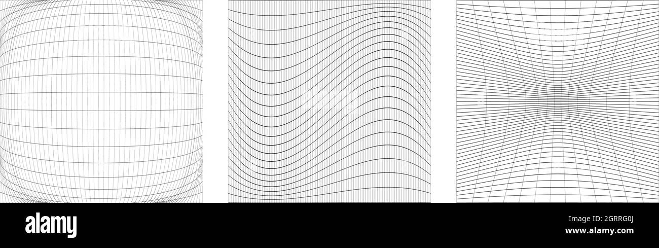 Set of deformed, distorted grids, meshes. Flex, camber, deformity ...