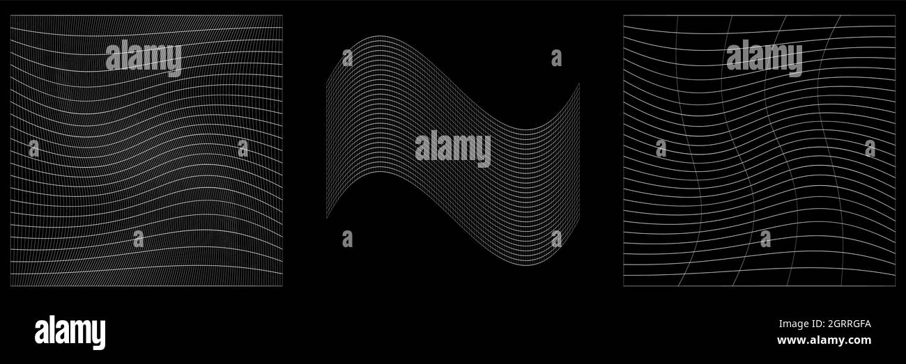 Set of deformed, distorted grids, meshes. Flex, camber, deformity ...