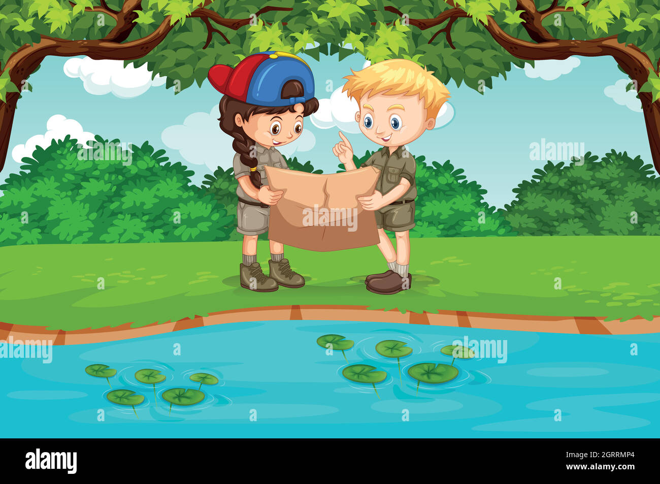 Camping children reading map Stock Vector Image & Art - Alamy