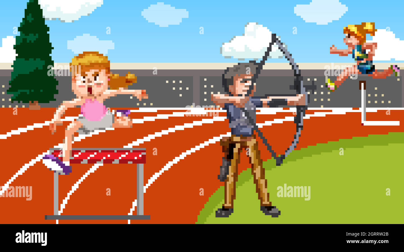 Background scene with athletes playing sports in the field Stock Vector ...