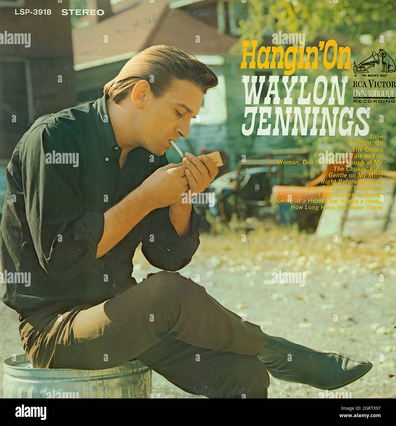 Waylon Jennings - Hangin' On - Vintage Country Music Album Stock Photo ...