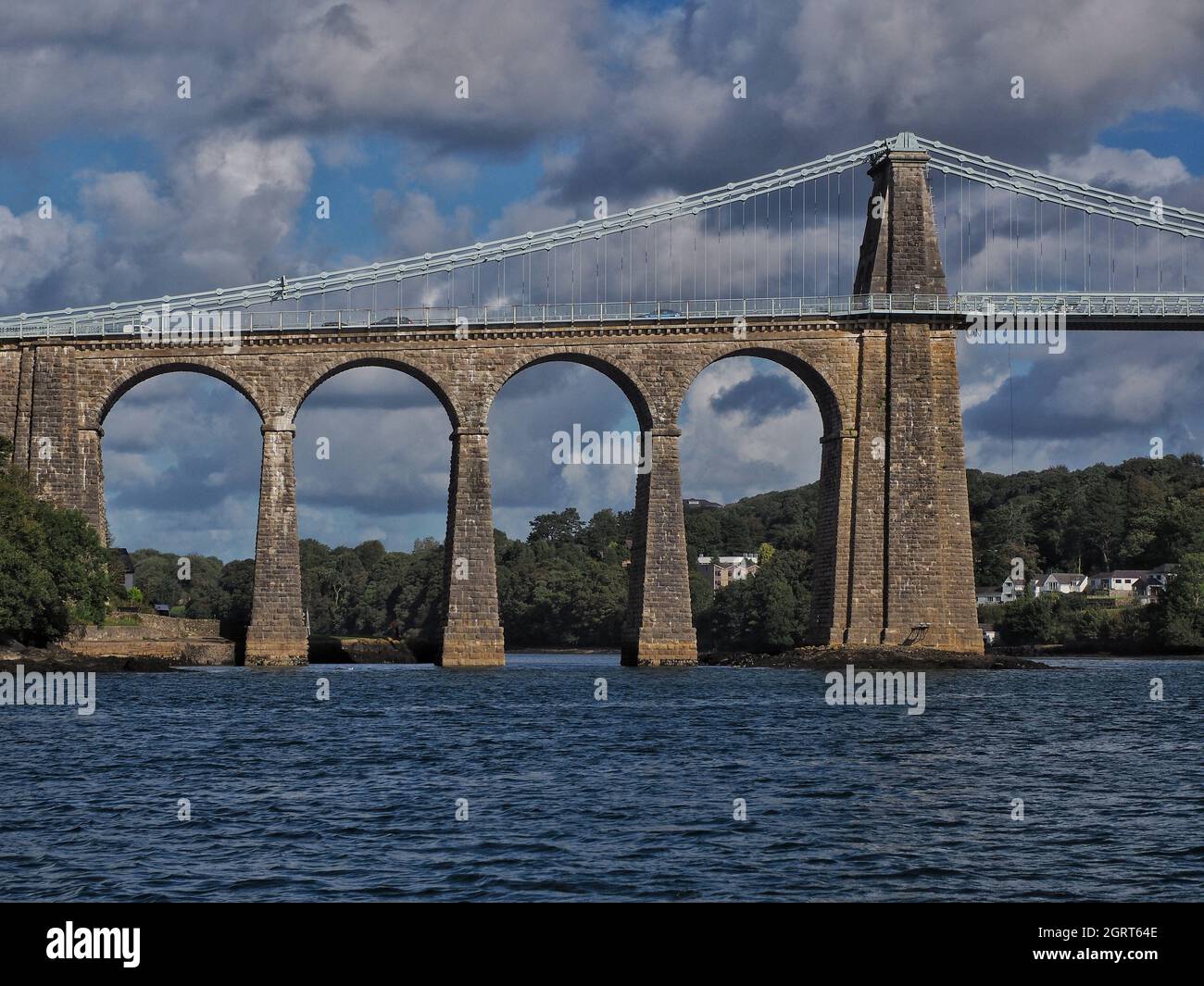 The Menai bridge from the Menai straits Stock Photo - Alamy