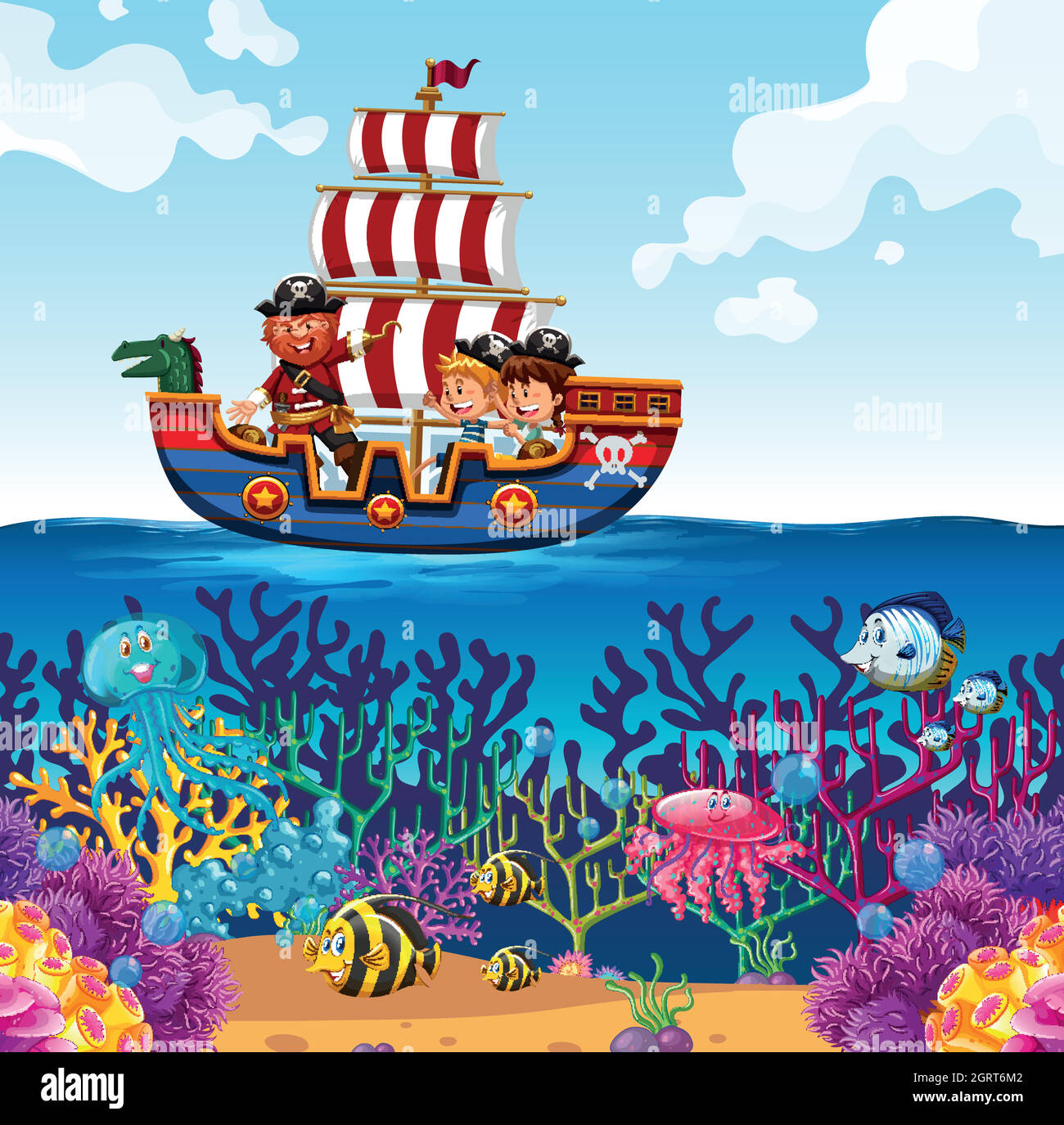 Boat on ocean Stock Vector Images - Alamy