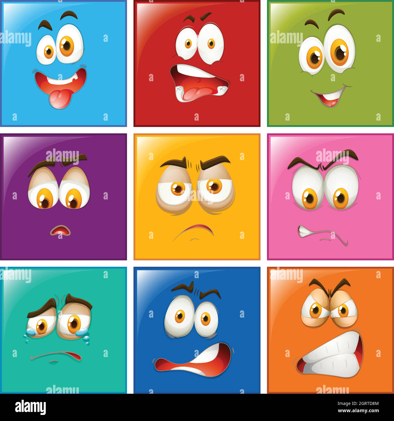 Facial expressions on square badges Stock Vector Image & Art - Alamy