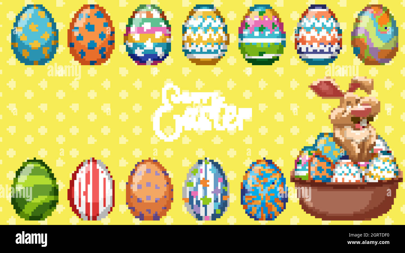 Poster design for easter with easter bunny and painted eggs in the ...