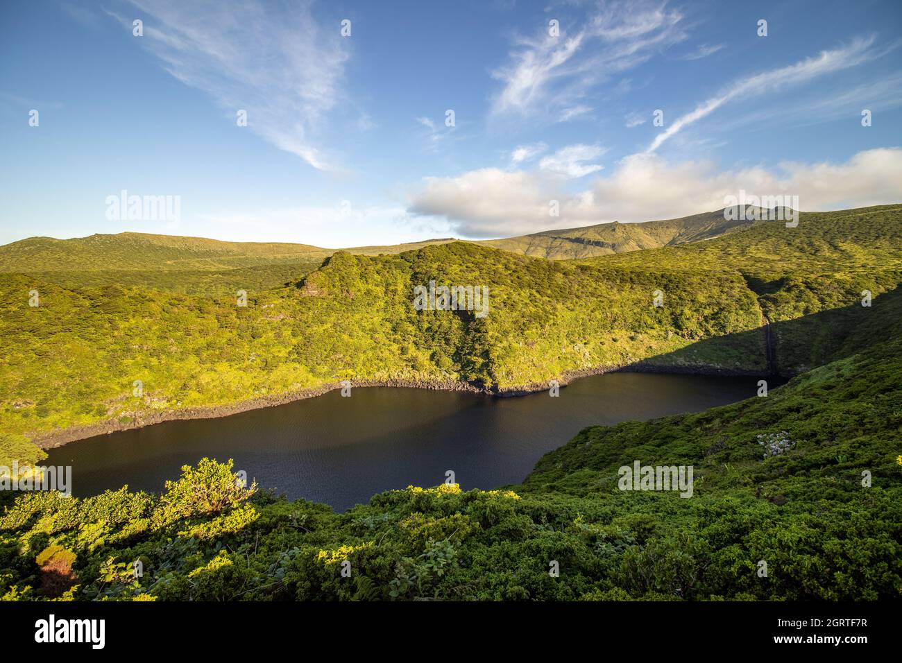 Azores islands, landscape with lake in green vegetation, Flores, travel ...
