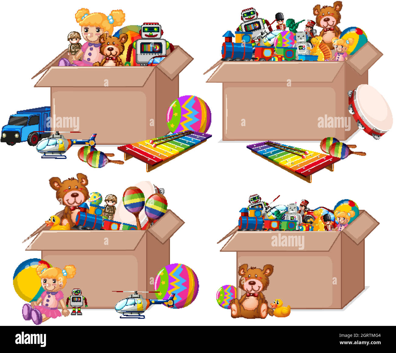 Set of boxes full of toys on white background Stock Vector Image & Art ...