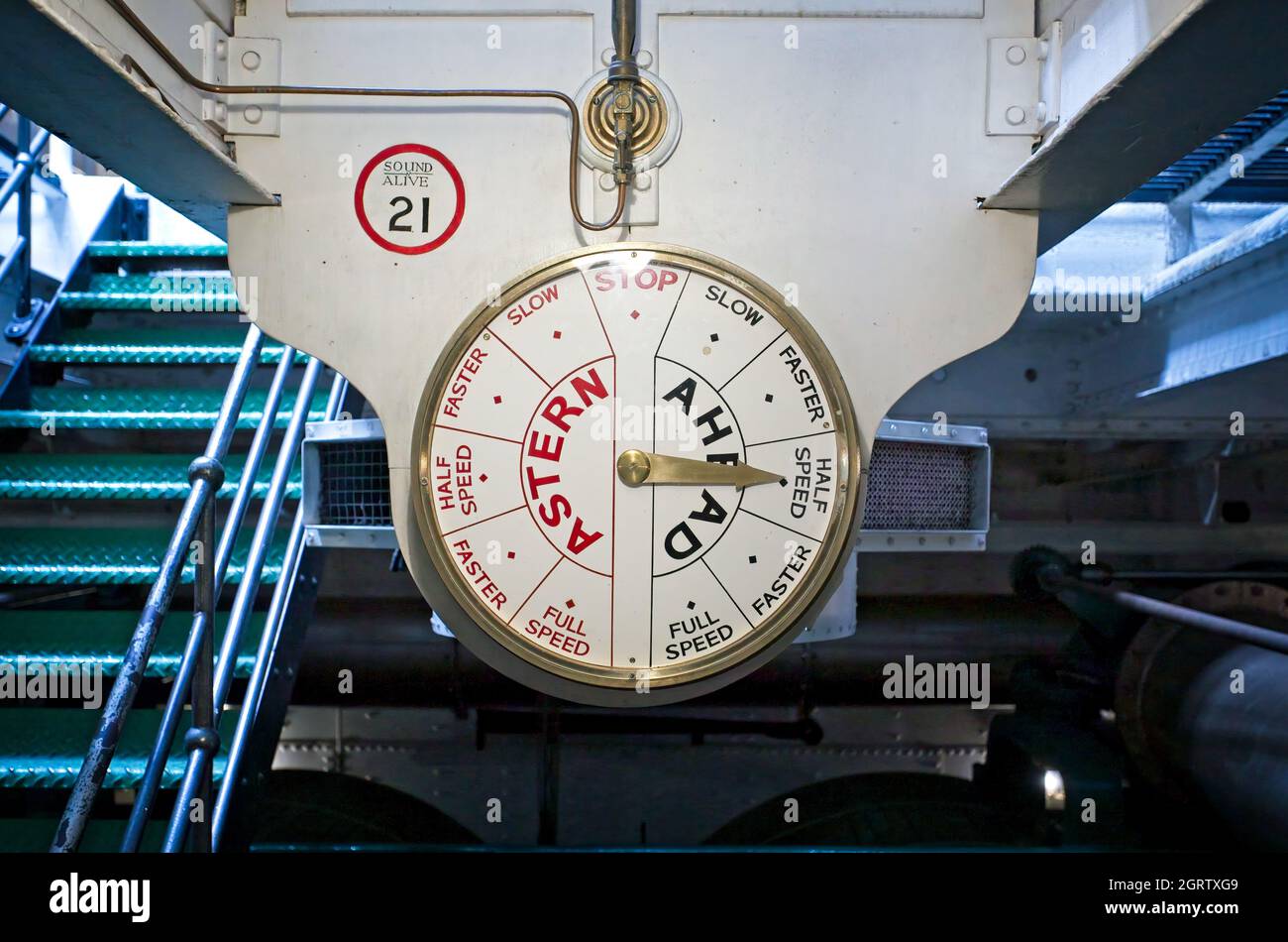 Ship's speed control dial on board HMS Warrior, in Portsmouth Dockyard ...