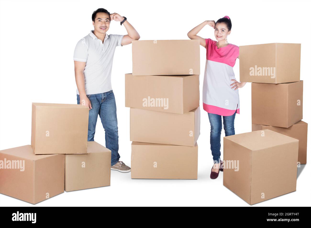 Asian man packing boxes Cut Out Stock Images & Pictures - Alamy