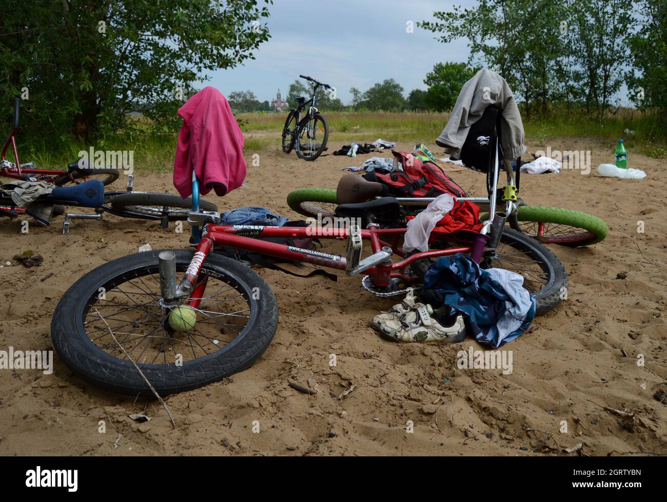 Vladimir region, Russia. 15 July 2017. Neighborhoods of town Kovrov. Teens who ride on BMX bikes ...