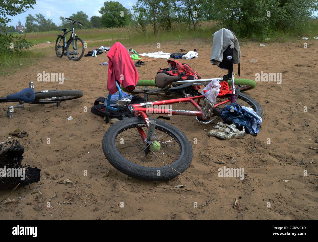 Vladimir region, Russia. 15 July 2017. Neighborhoods of town Kovrov. Teens who ride on BMX bikes ...