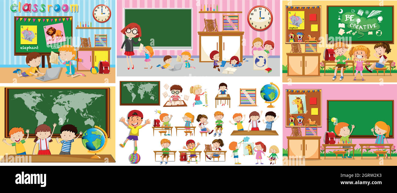 Different scenes of classrooms with kids Stock Vector Image & Art - Alamy