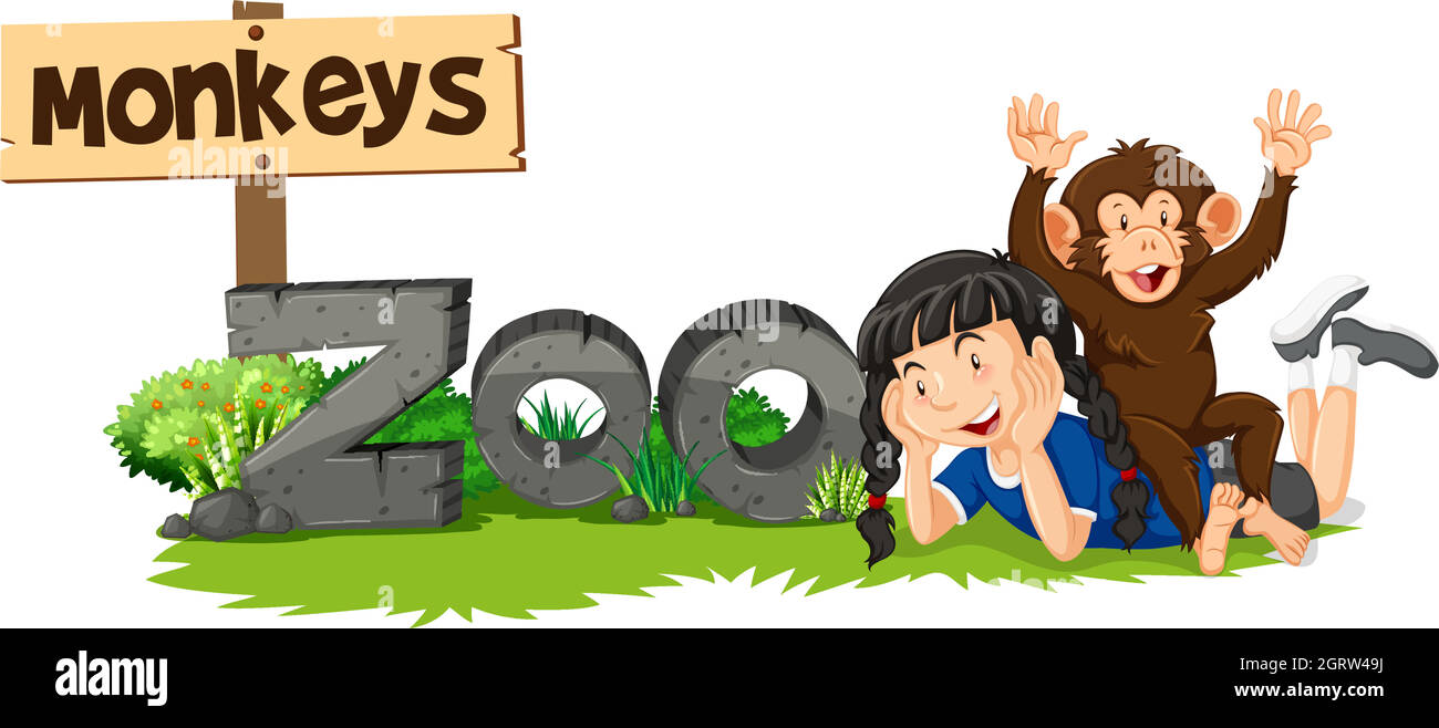 Monkey and girl by the zoo sign Stock Vector Image & Art - Alamy