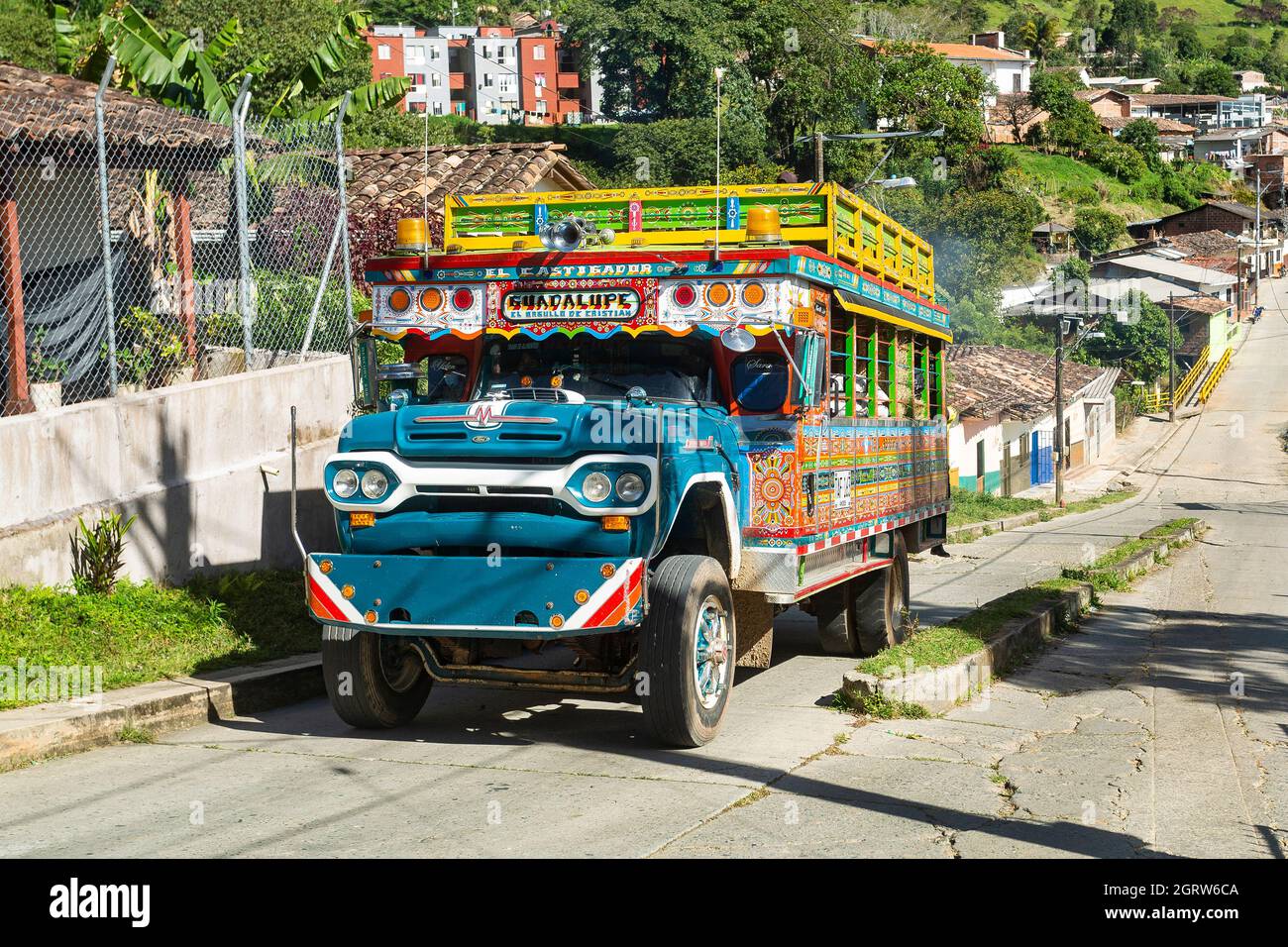 Angostura, Antioquia. Colombia - September 26, 2021. Chiva or ladder ...