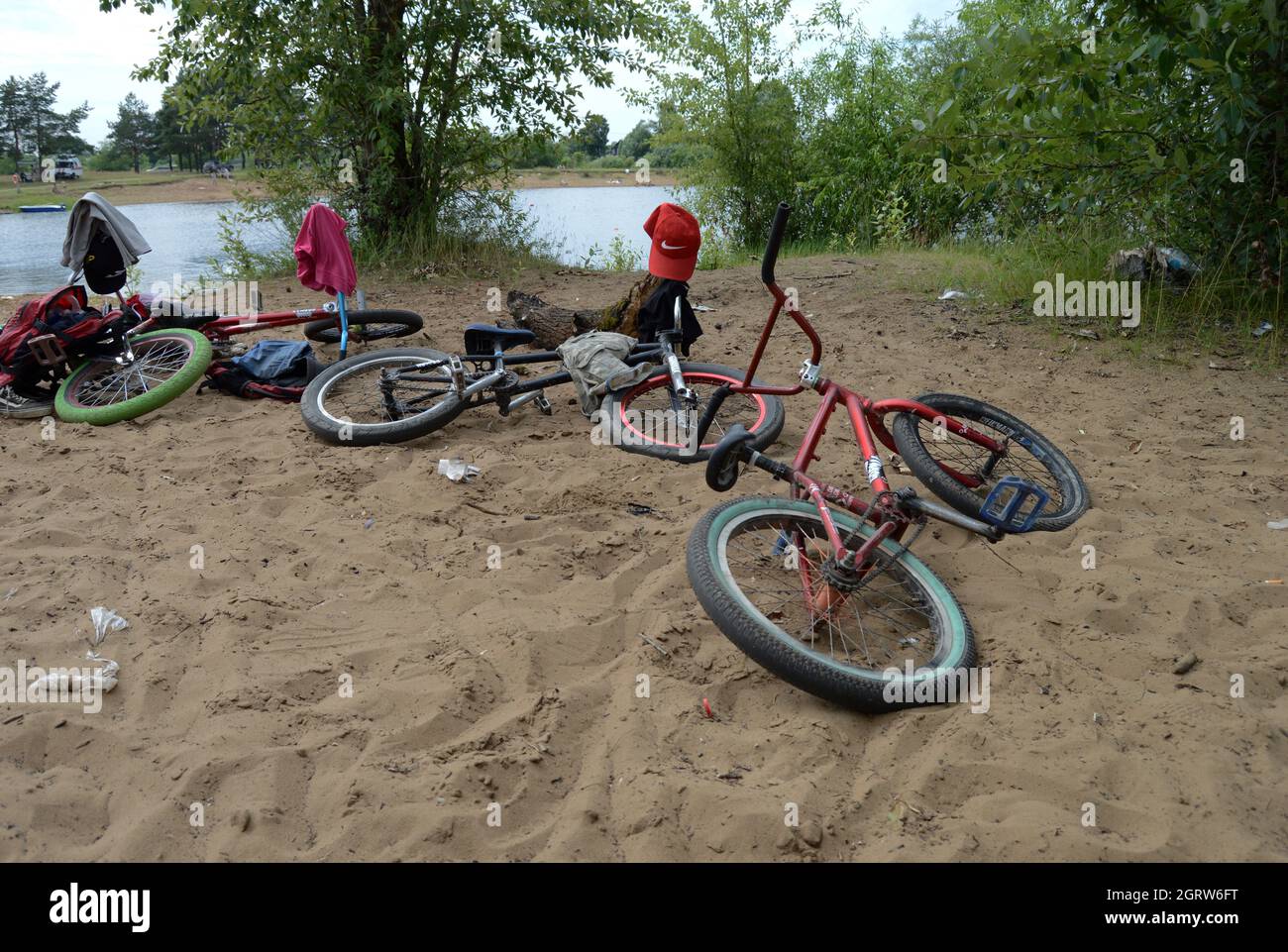 Vladimir region, Russia. 15 July 2017. Neighborhoods of town Kovrov. Teens who ride on BMX bikes ...