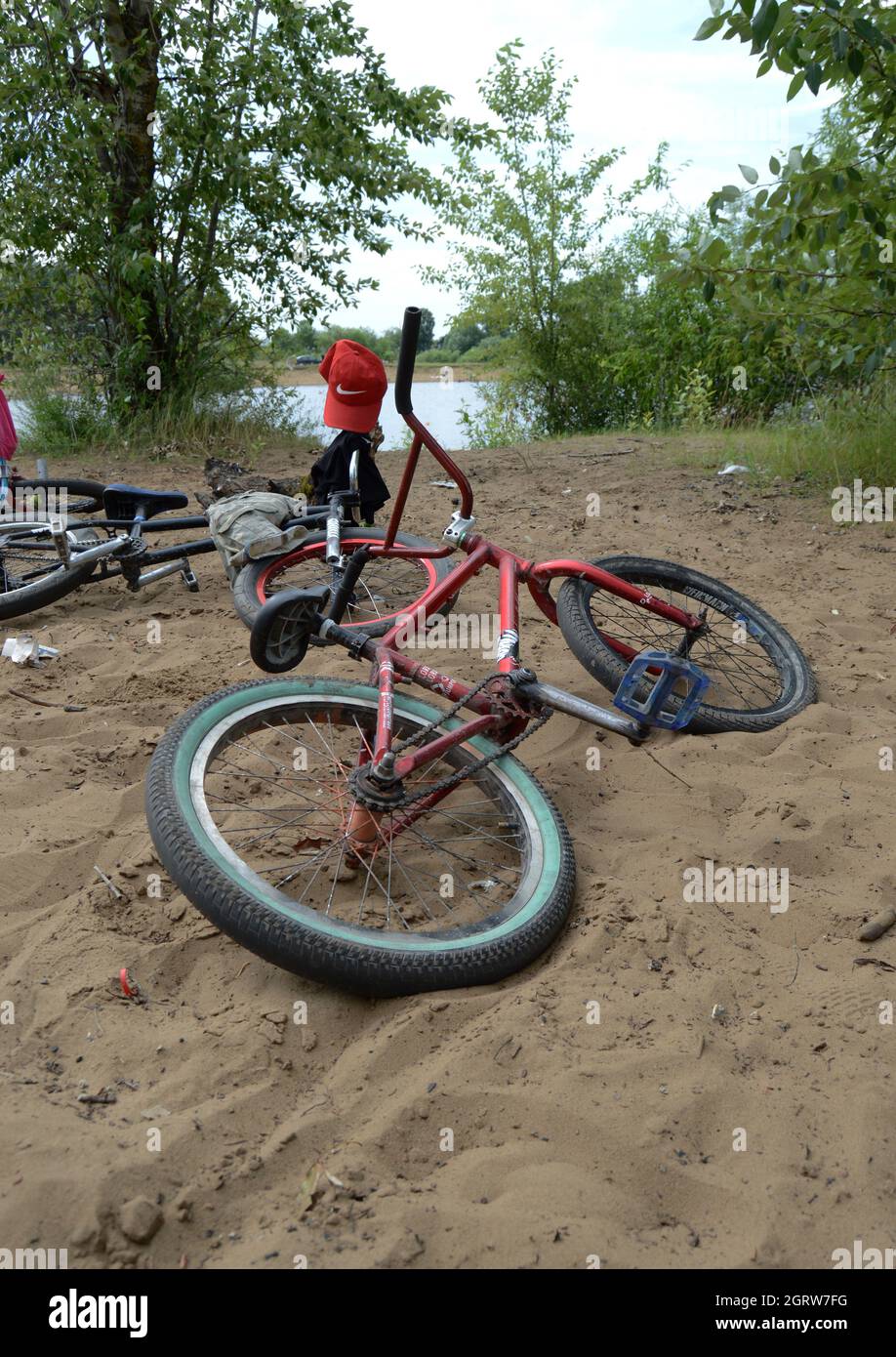 Vladimir region, Russia. 15 July 2017. Neighborhoods of town Kovrov. Teens who ride on BMX bikes ...