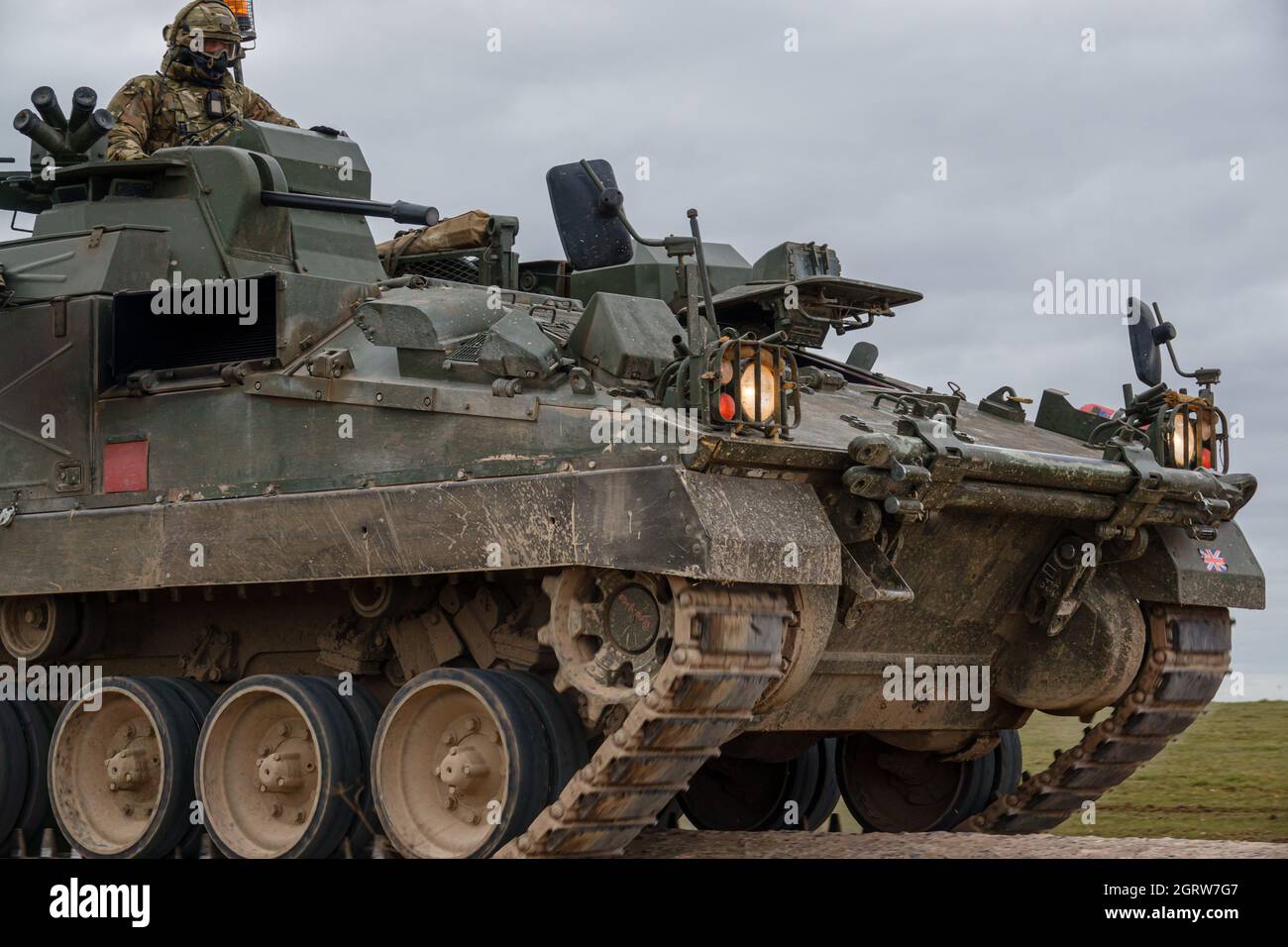 British army Warrior FV512 mechanized recovery vehicle REME in action ...
