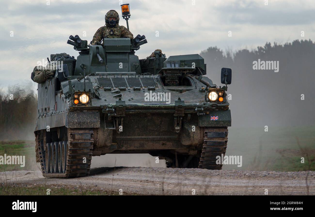 British army Warrior FV512 mechanized recovery vehicle REME in action ...