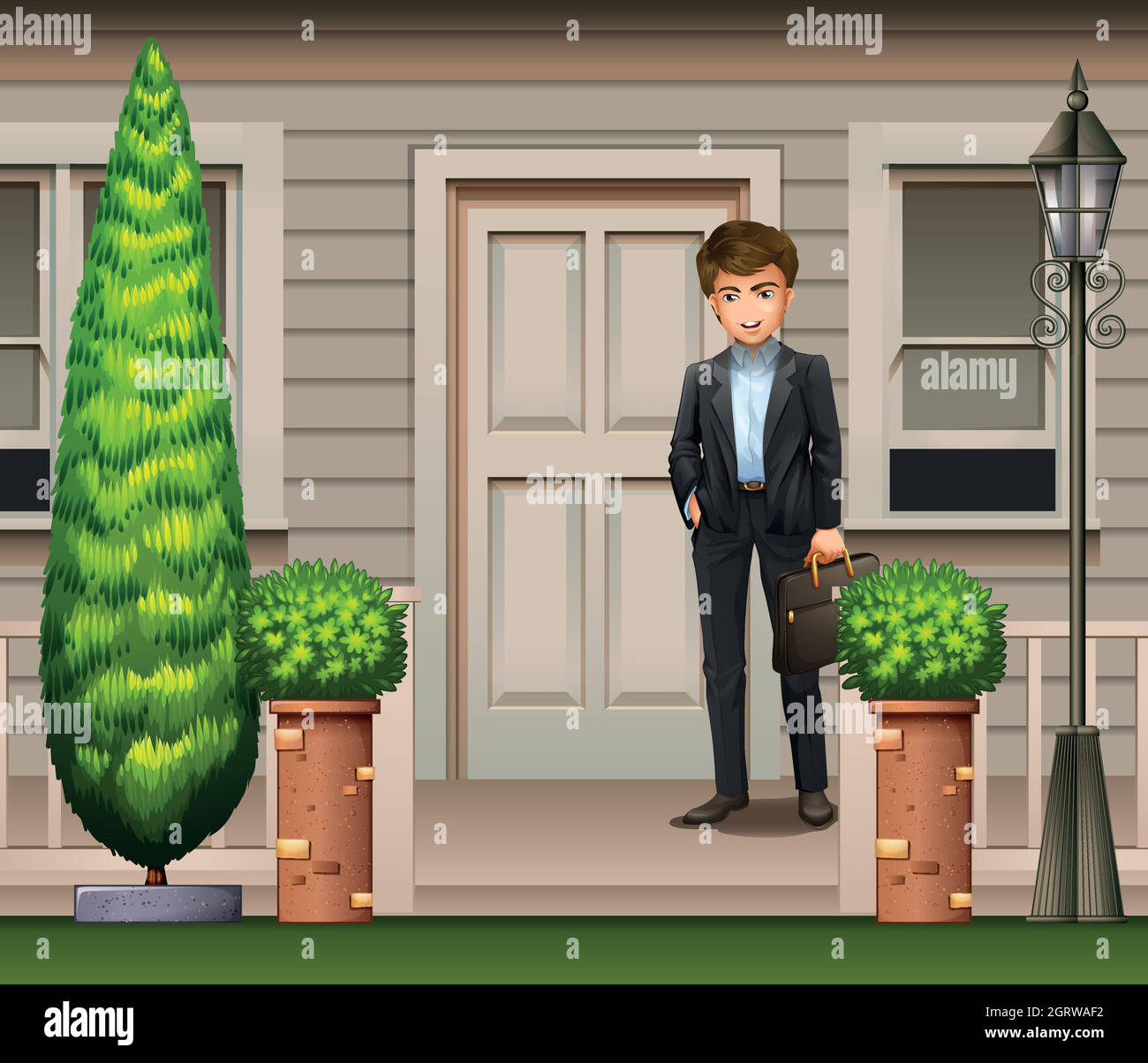 Boy standing in front house Stock Vector Images - Alamy