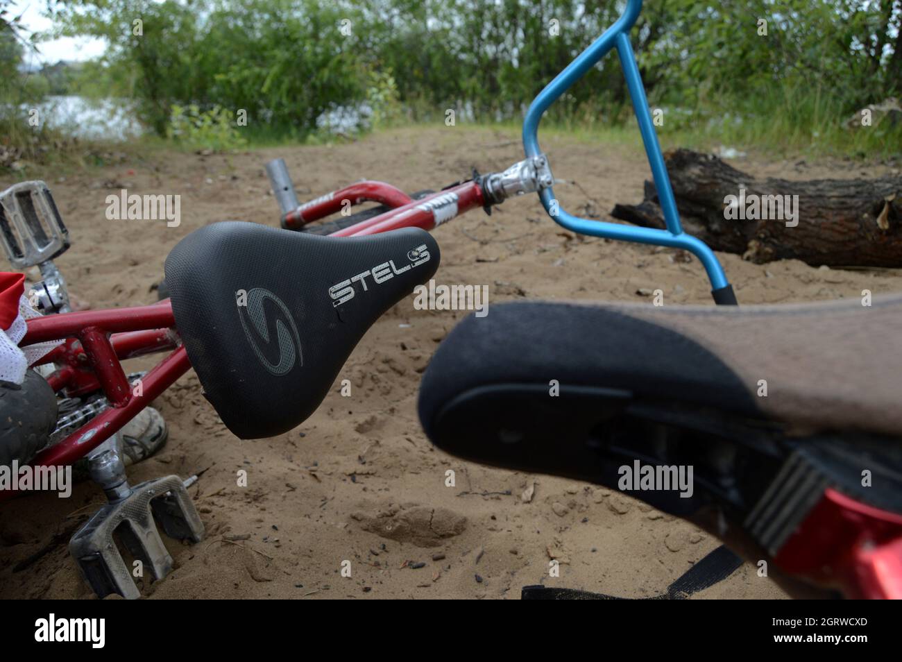 Vladimir region, Russia. 15 July 2017. Neighborhoods of town Kovrov. Teens who ride on BMX bikes ...
