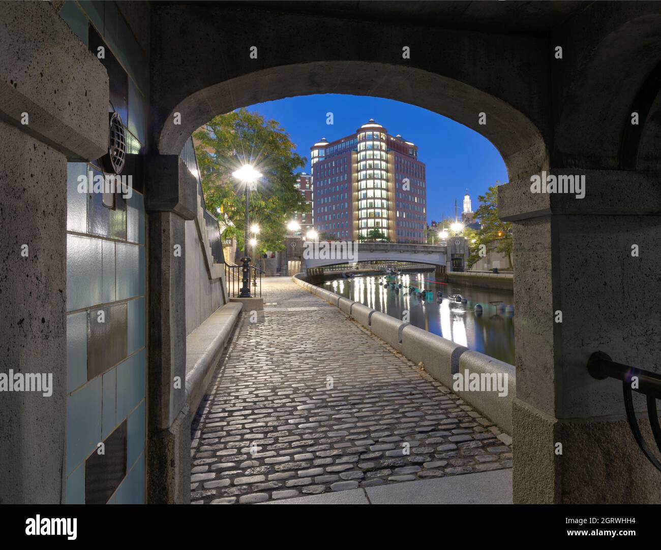 View of the river and buildings in downtown Providence through a ...