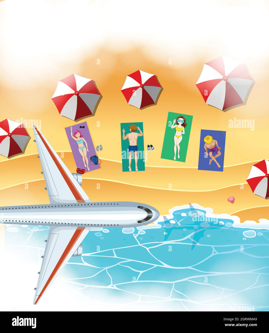 Airplane flying above the beach Stock Vector Image & Art - Alamy