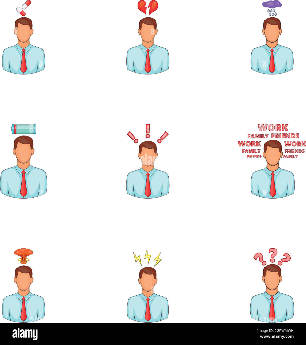 Stress and depression icons set, cartoon style Stock Vector Image & Art ...