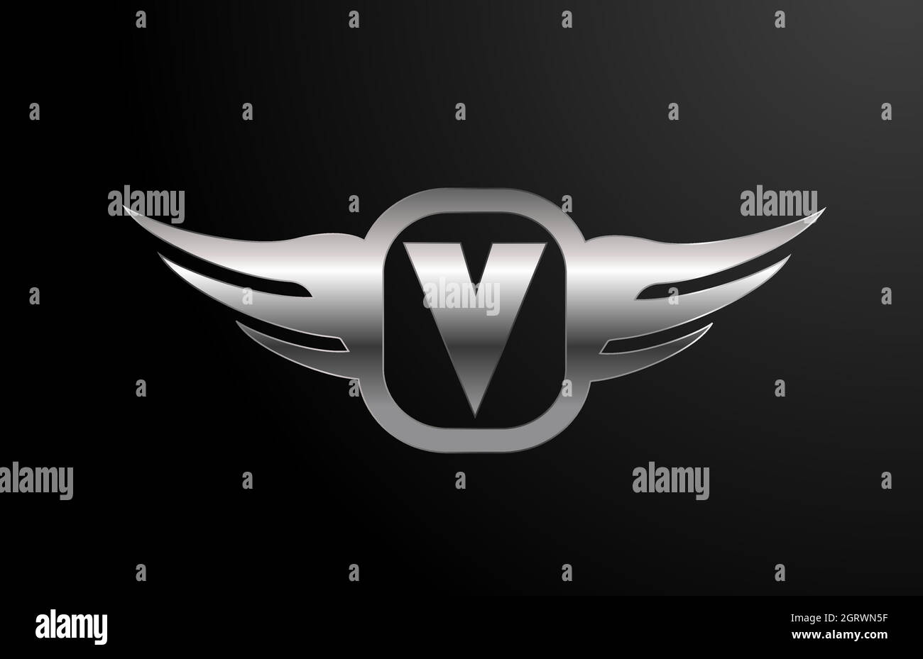 V letter logo alphabet for business and company with wings and silver ...